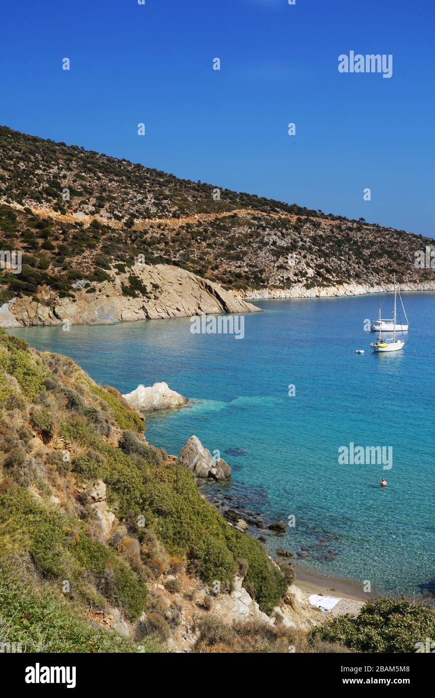 Coast and beach in the southeast part of Fourni, Fourni island ...