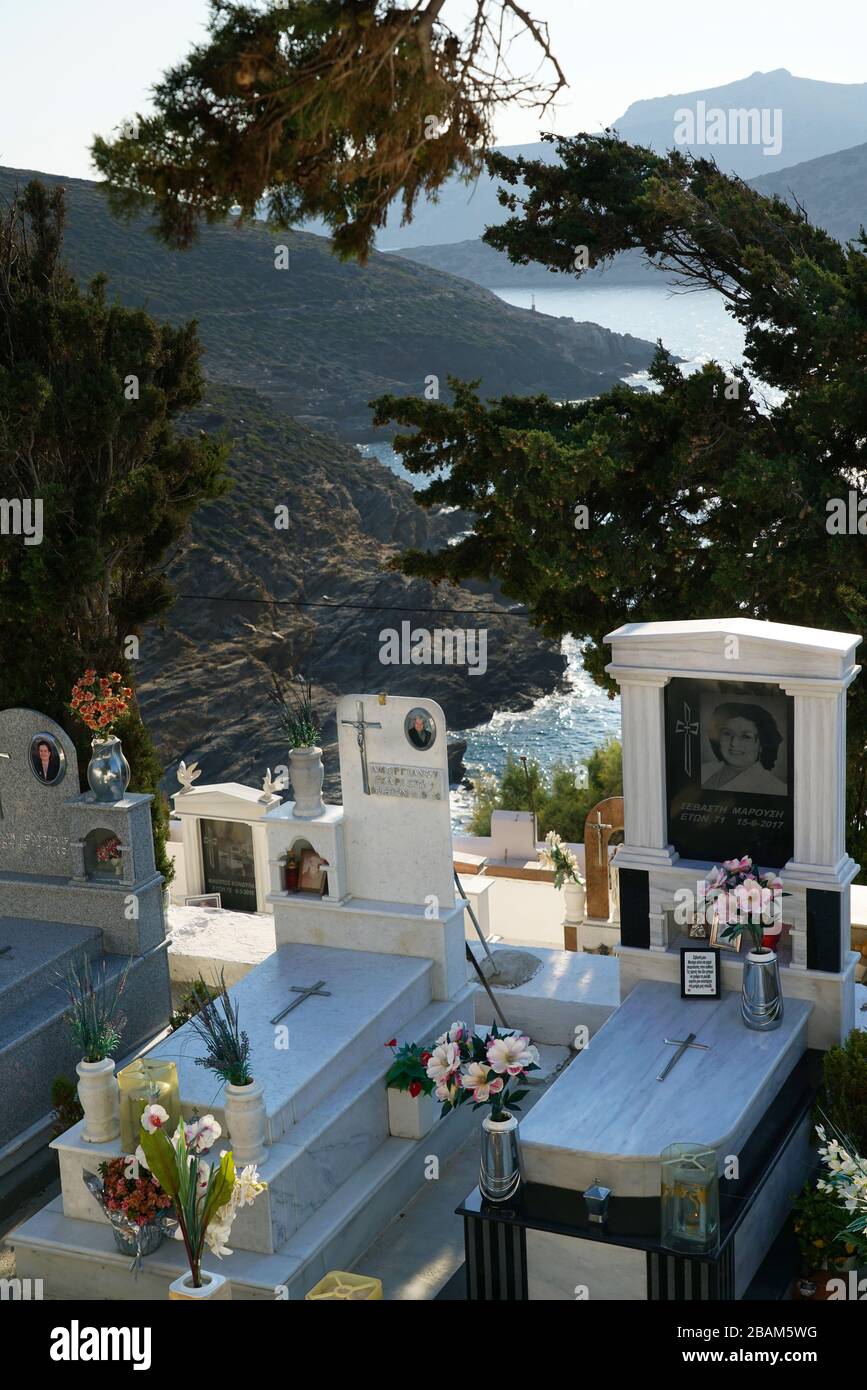 Greek Orthodox cemetery of Kombos, Fourni island, Dodecanese, Greece ...