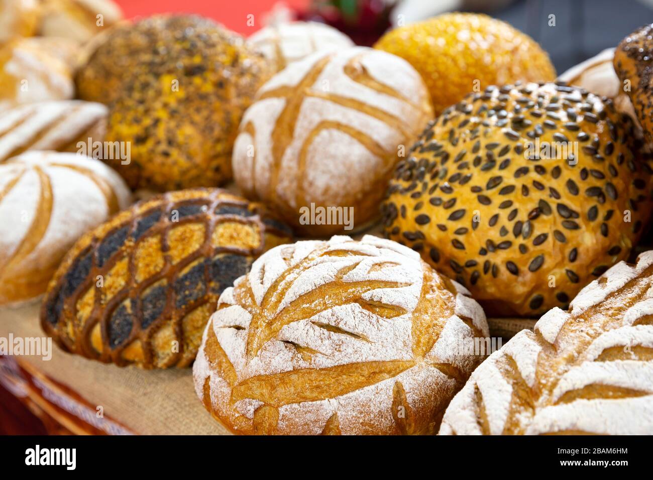 Different kinds of breads seen from above Stock Photo - Alamy