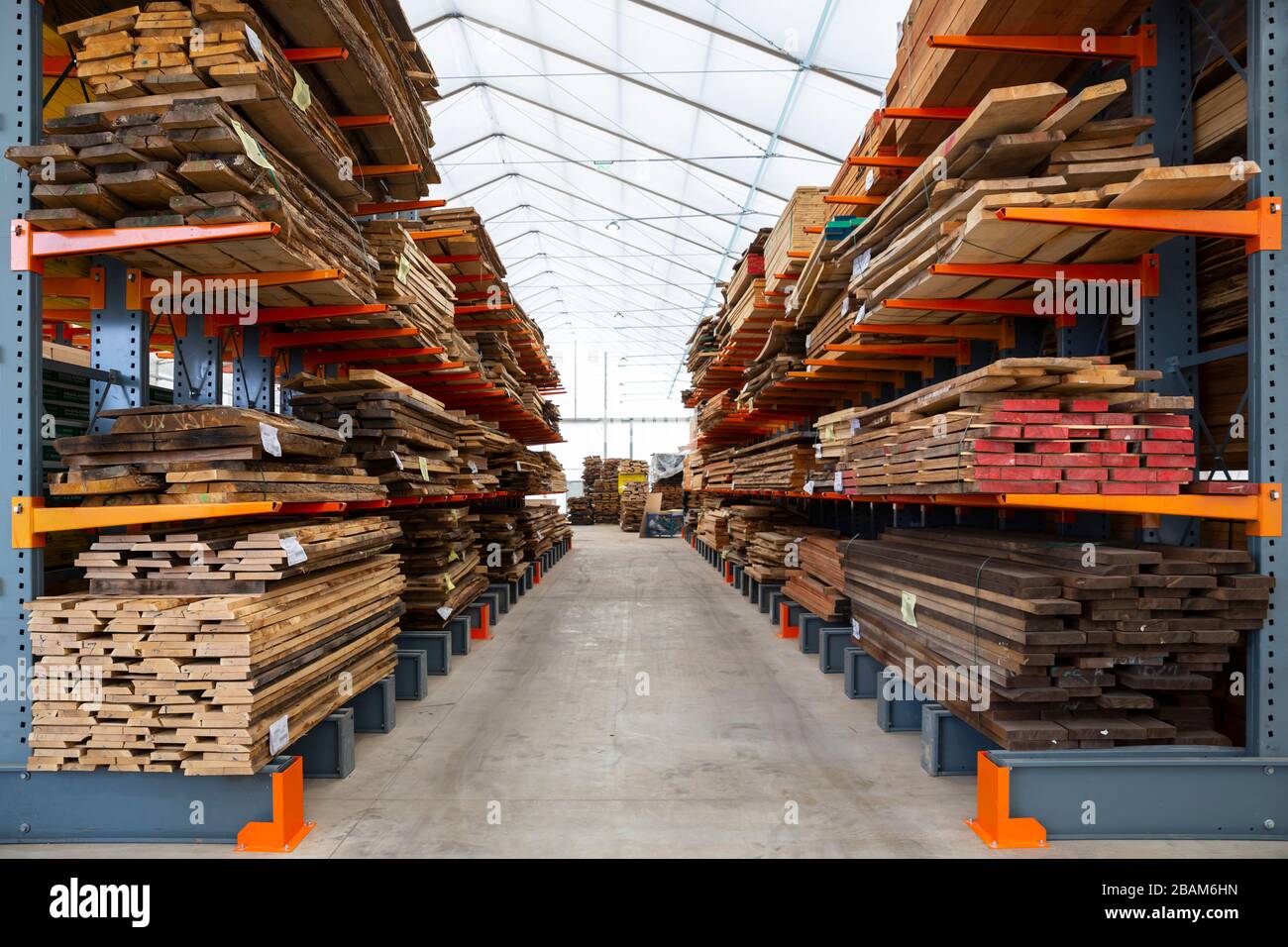 Wooden planks in a factory. Wood and wood-based materials industry ...