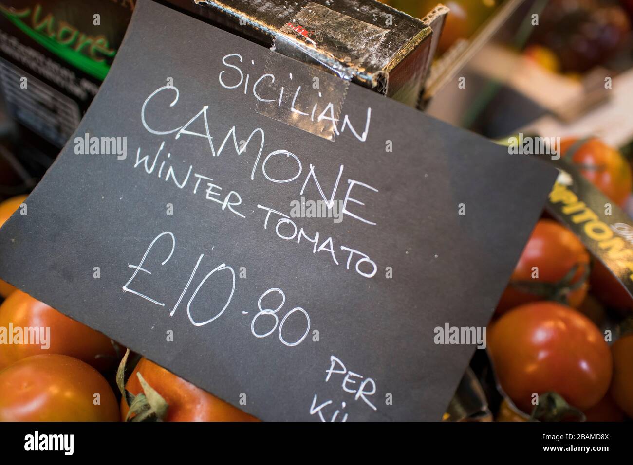 sicilian camone winter tomato for sale on a farmers market stall Stock ...