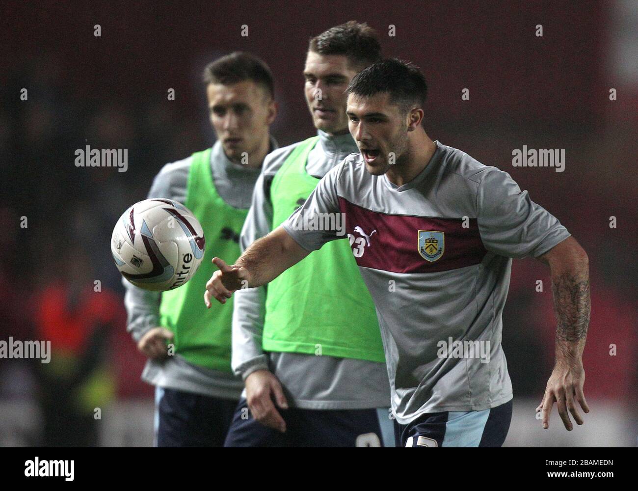 Burnley's Charlie Austin (right) during pre-match training Stock Photo ...
