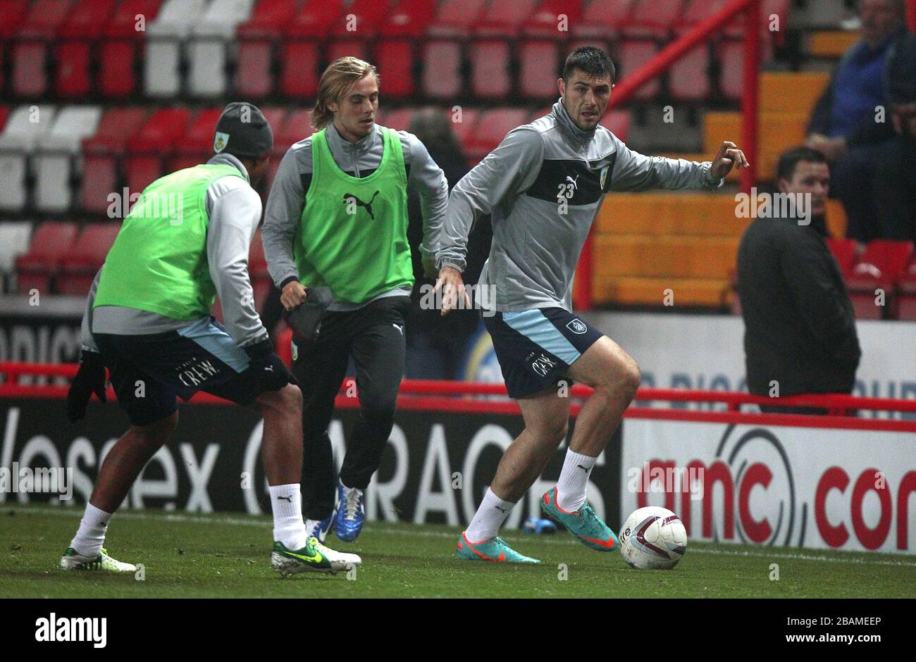 Burnley's Charlie Austin (right) during pre-match training Stock Photo ...