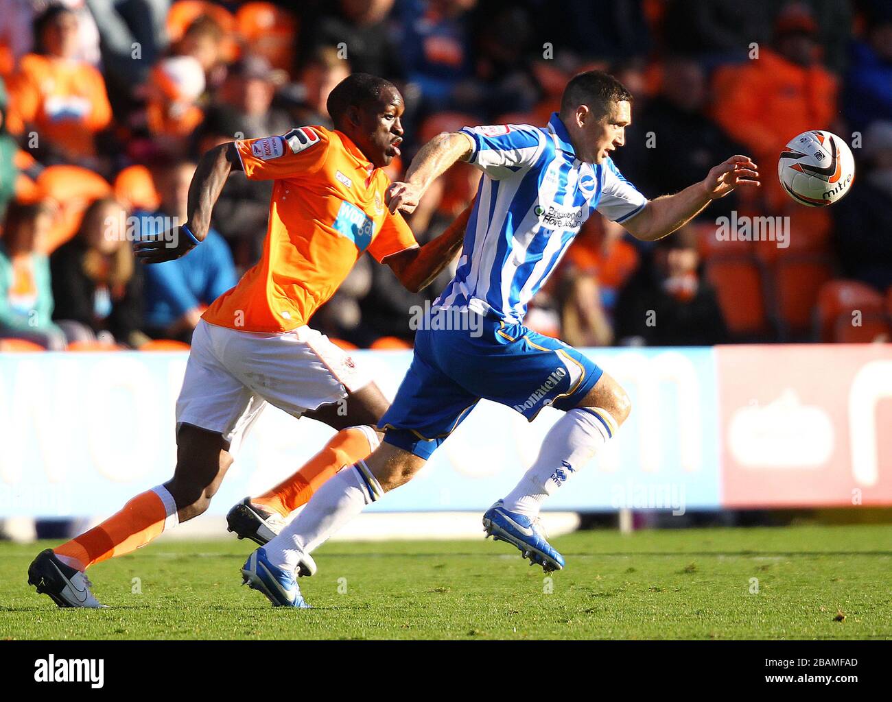 Blackpool's Isaiah Osbourne (left) and Brighton & Hove Albion's Andrew ...