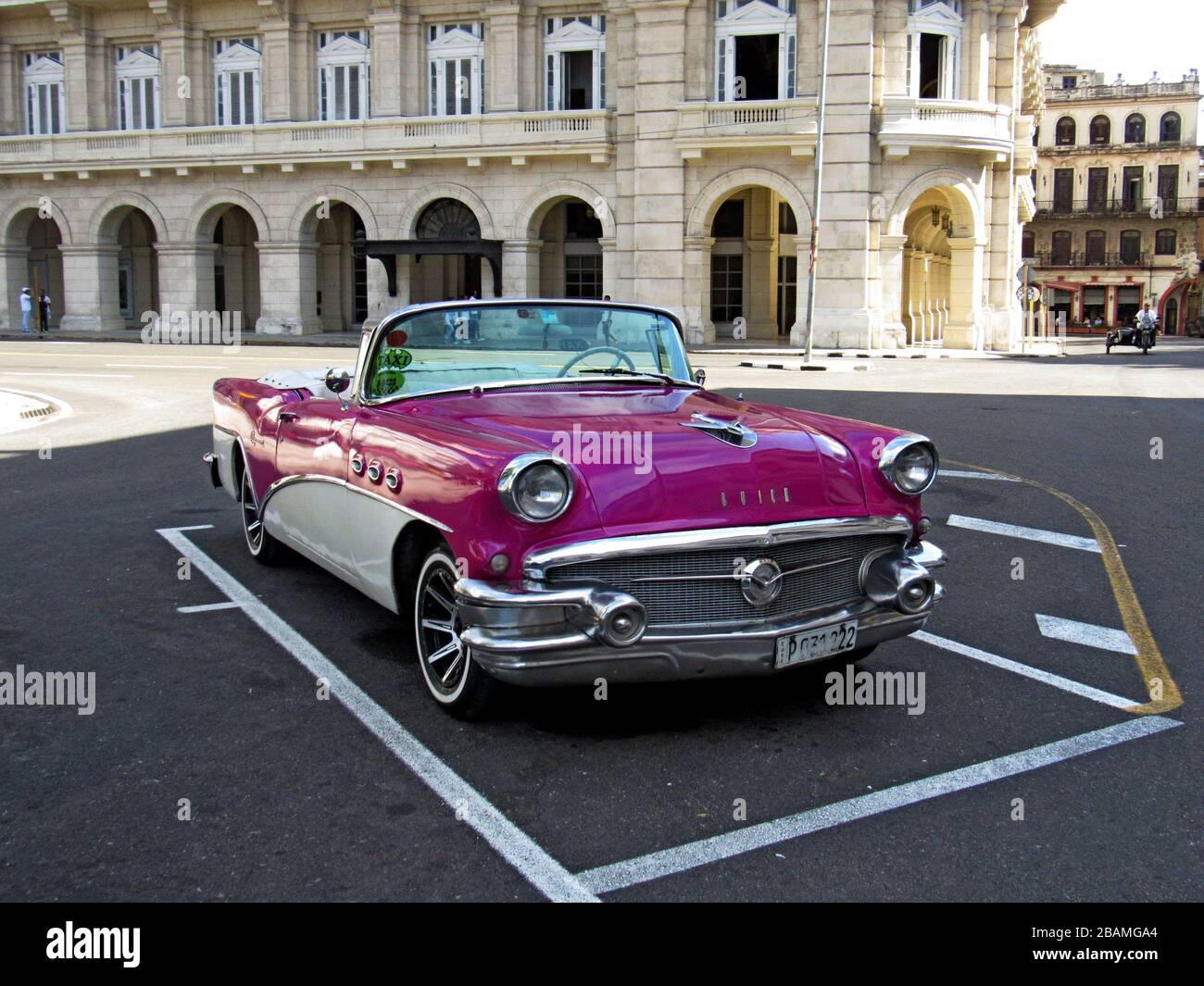 American convertible vintage cars parked on the main street in Cuba ...