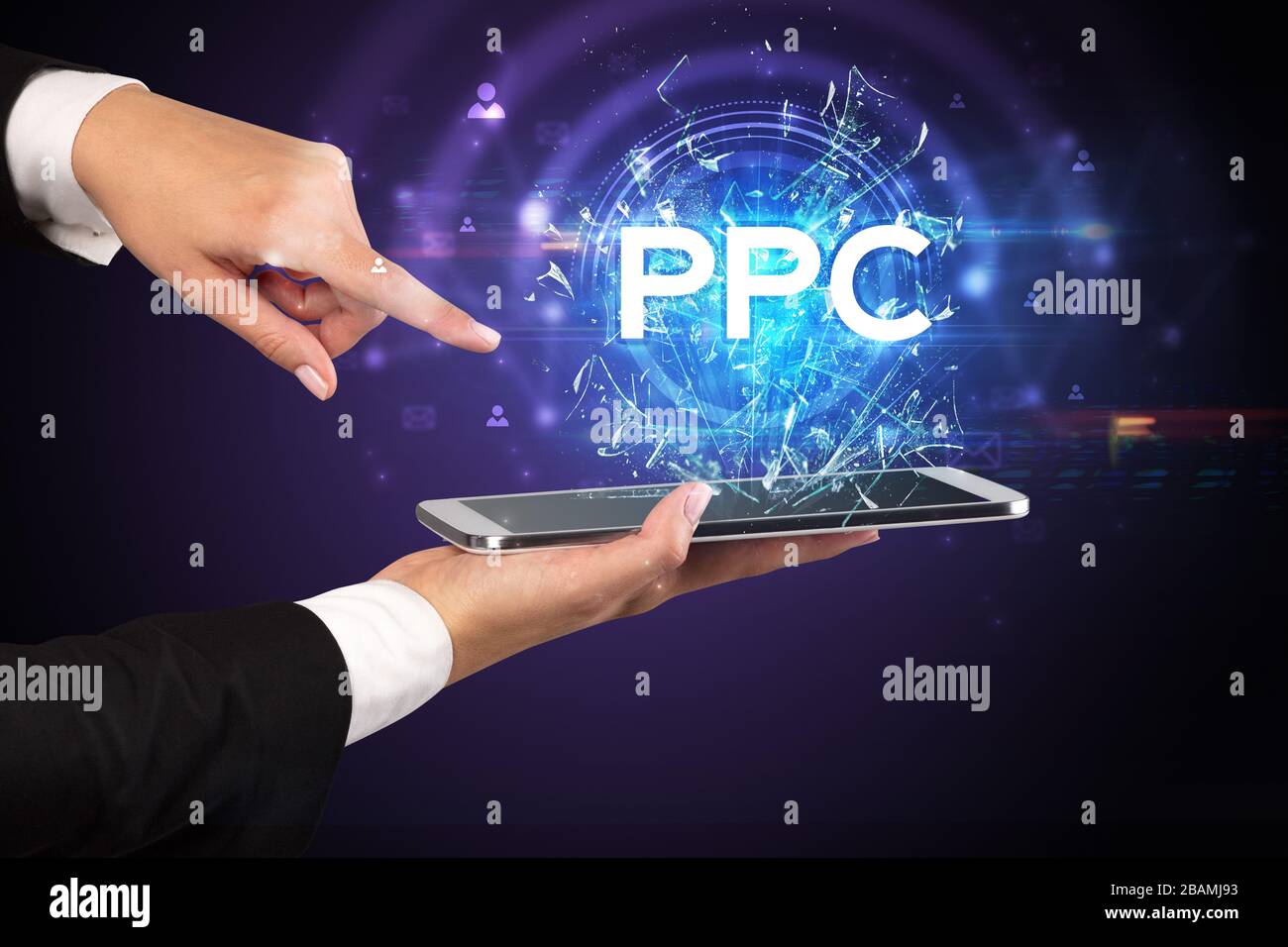 Close-up of a touchscreen with PPC abbreviation, modern technology ...