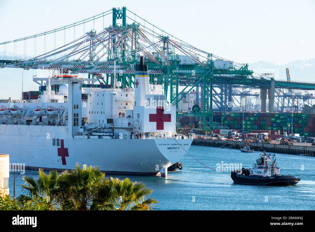 2020:March 27 SAN PEDRO, CALIFORNIA USA: U.S Navy’s hospital ship USNS ...