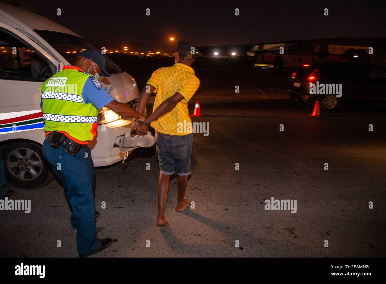 CAPE TOWN, SOUTH AFRICA - Saturday 28 March 2020: a taxi driver is ...