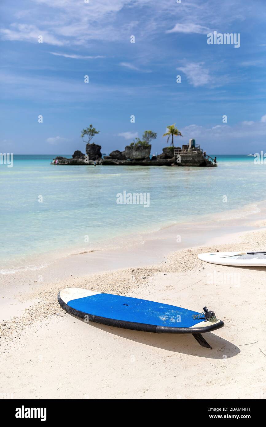 surfboard on the white beach shore, Boracay,Philippines Stock Photo - Alamy