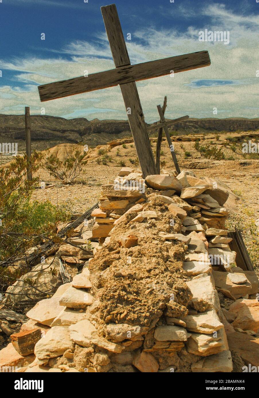 Terlingua Texas ghost town cemetery grave with cross Stock Photo - Alamy