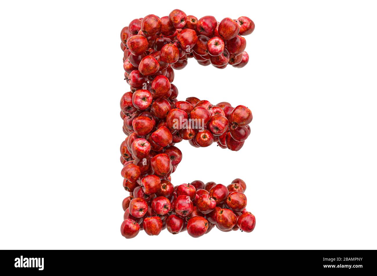 Letter E from red apples, 3D rendering isolated on white background ...