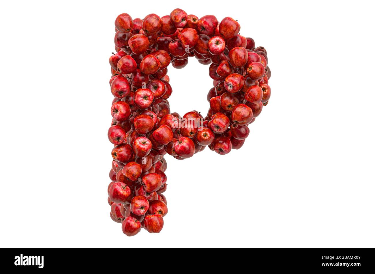 Letter P from red apples, 3D rendering isolated on white background ...