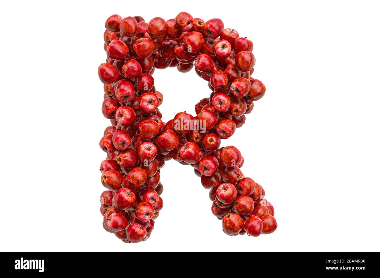 Letter R from red apples, 3D rendering isolated on white background ...