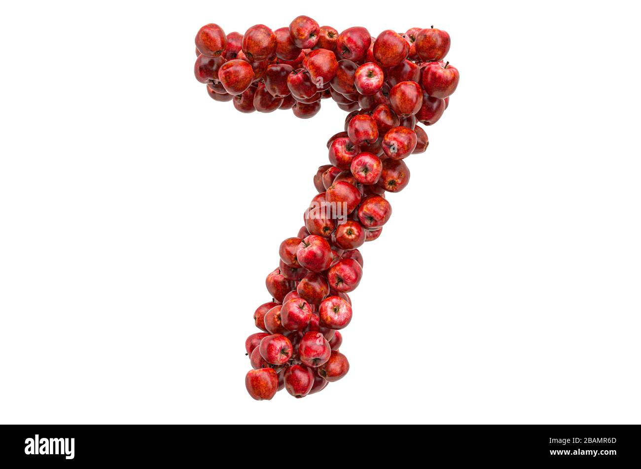 Number 7 from red apples, 3D rendering isolated on white background ...