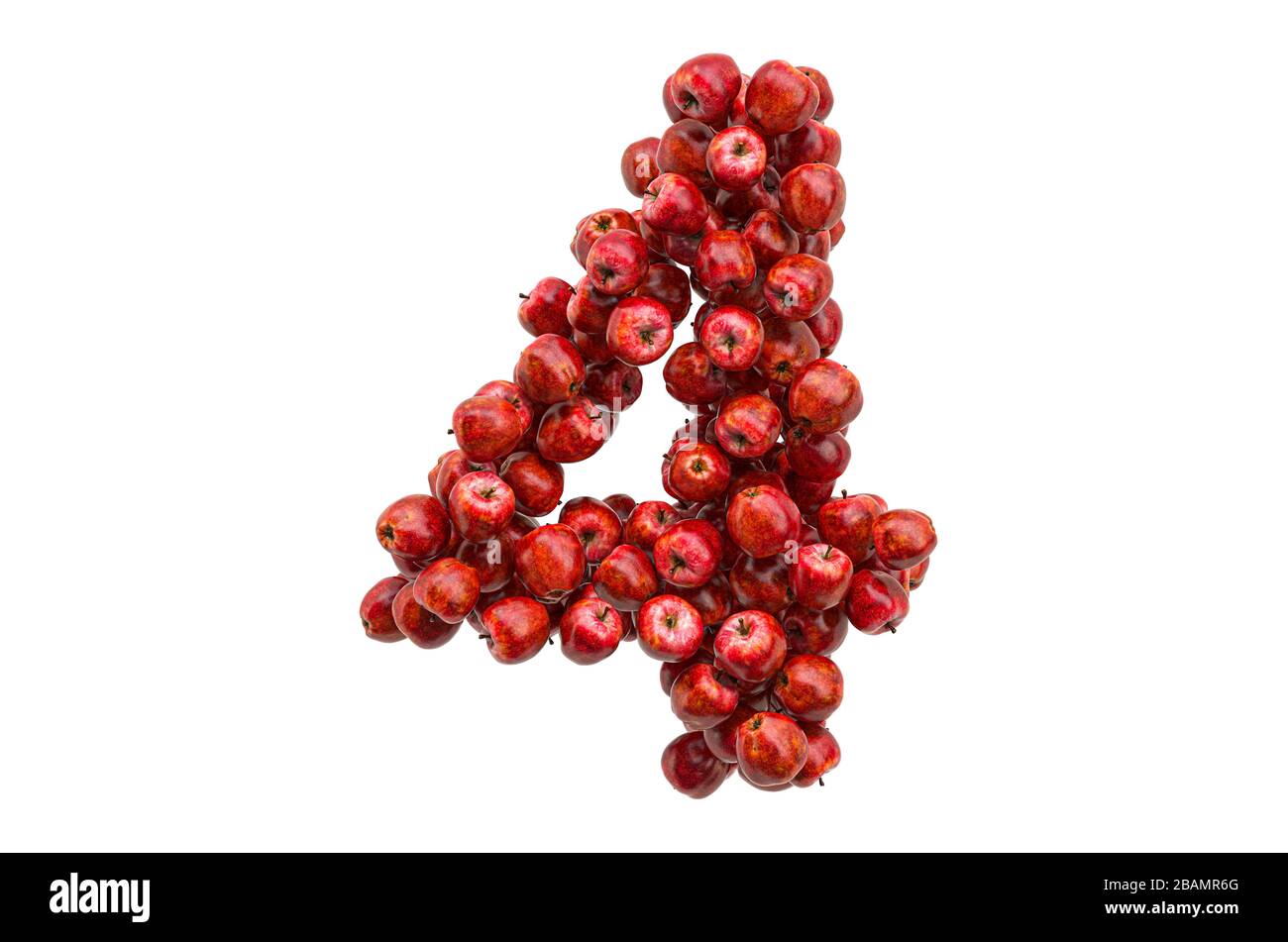 Number 4 from red apples, 3D rendering isolated on white background ...