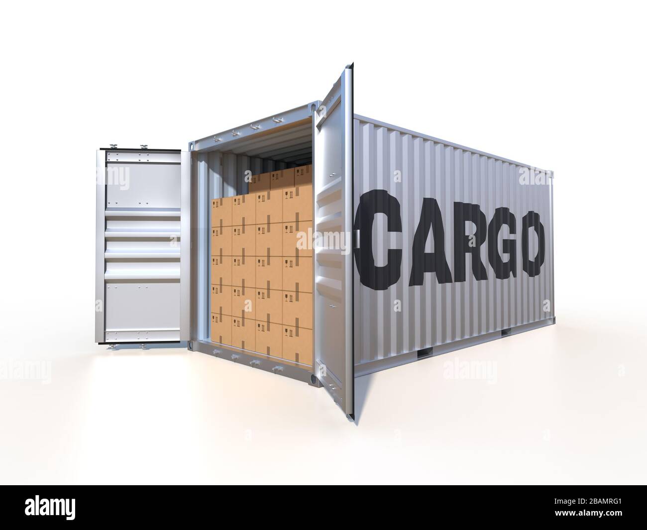 Cargo container and cardboard boxes Stock Photo - Alamy