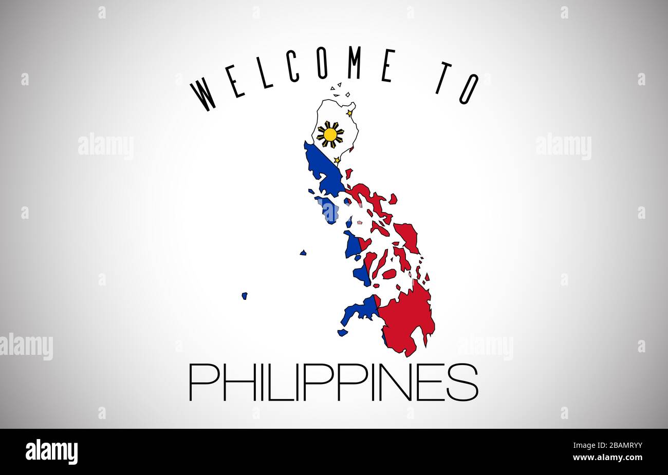 Philippines Welcome to Text and Country flag inside Country Border Map ...