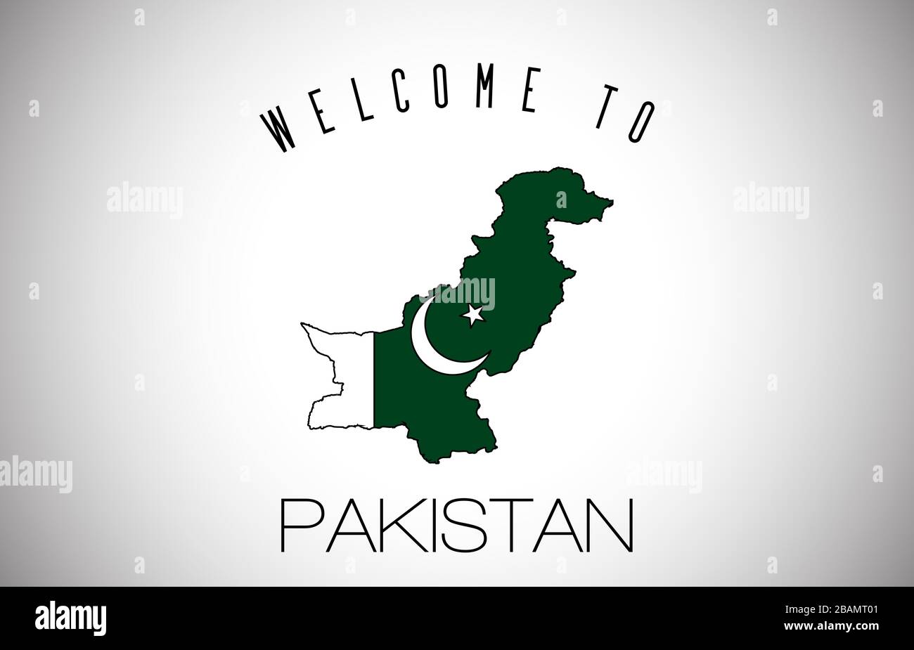 Pakistan Welcome to Text and Country flag inside Country Border Map ...