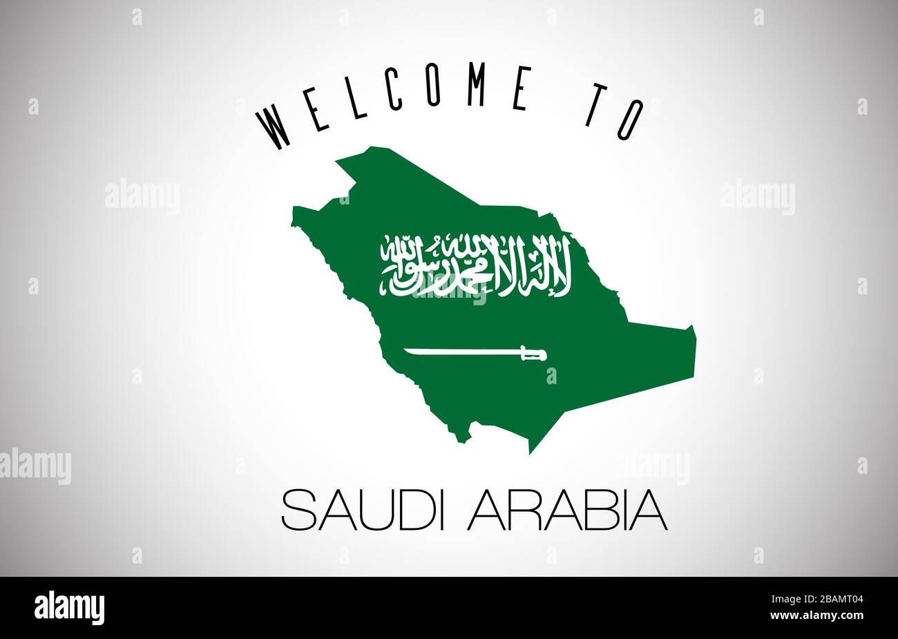 Saudi Arabia Welcome to Text and Country flag inside Country Border Map ...