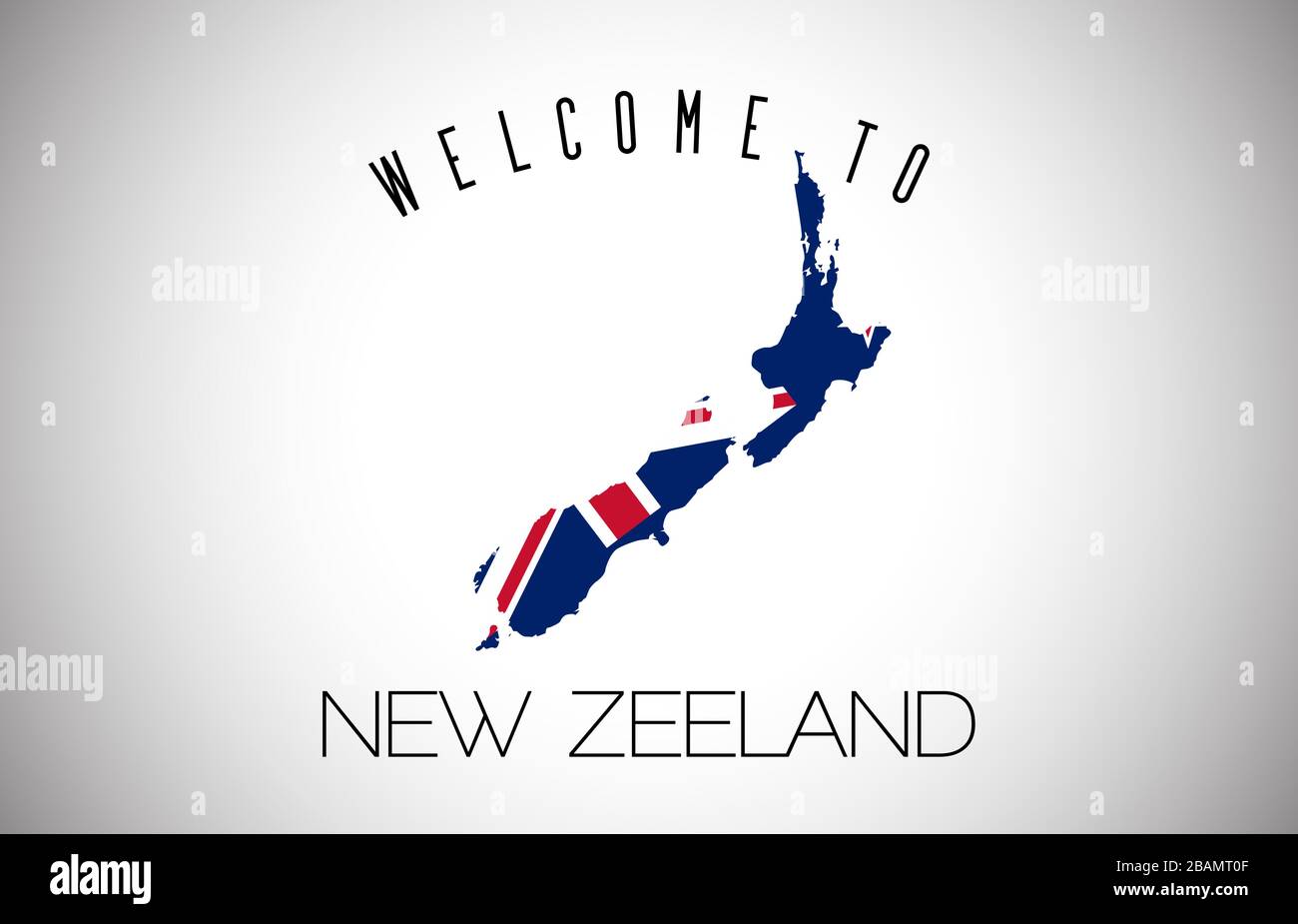 New Zeeland Welcome to Text and Country flag inside Country Border Map ...