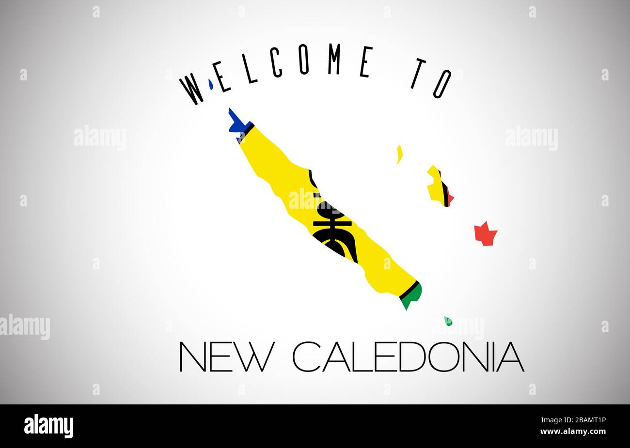 New Caledonia Welcome to Text and Country flag inside Country Border ...