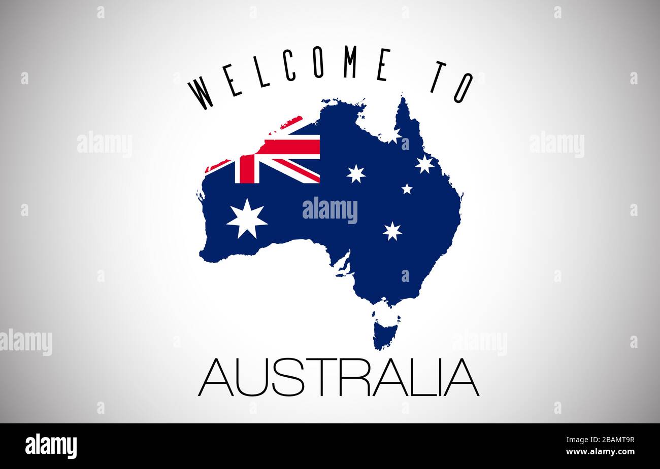 Australia Welcome To Text And Country Flag Inside Country Border Map