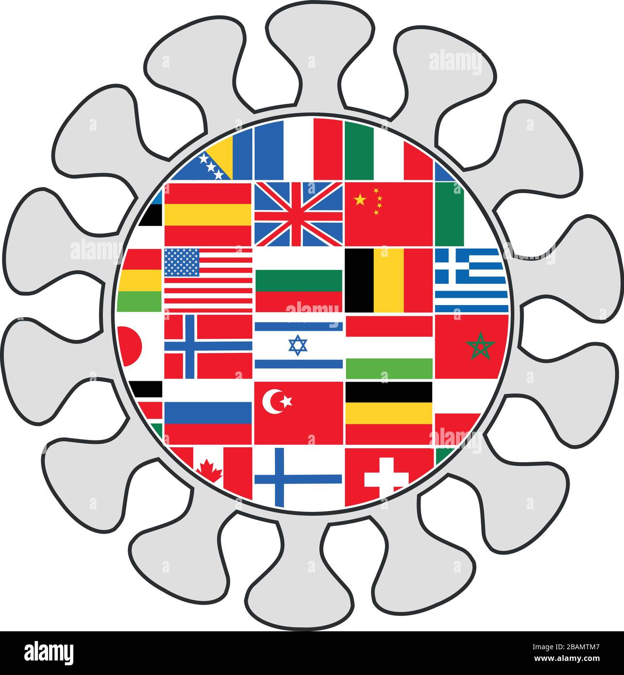 Illustration of a virus with world flags in the middle Stock Vector ...