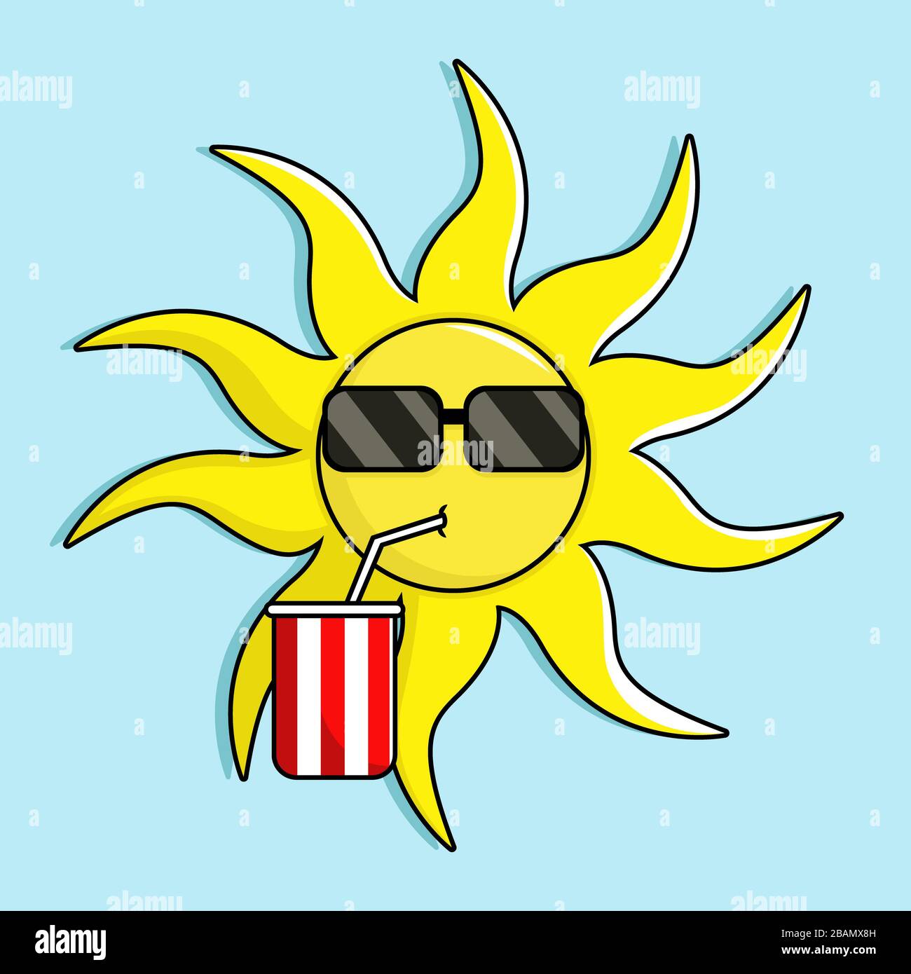 Simple Cute Illustration of Mister Sun Has A Drink Using A Straw Stock ...