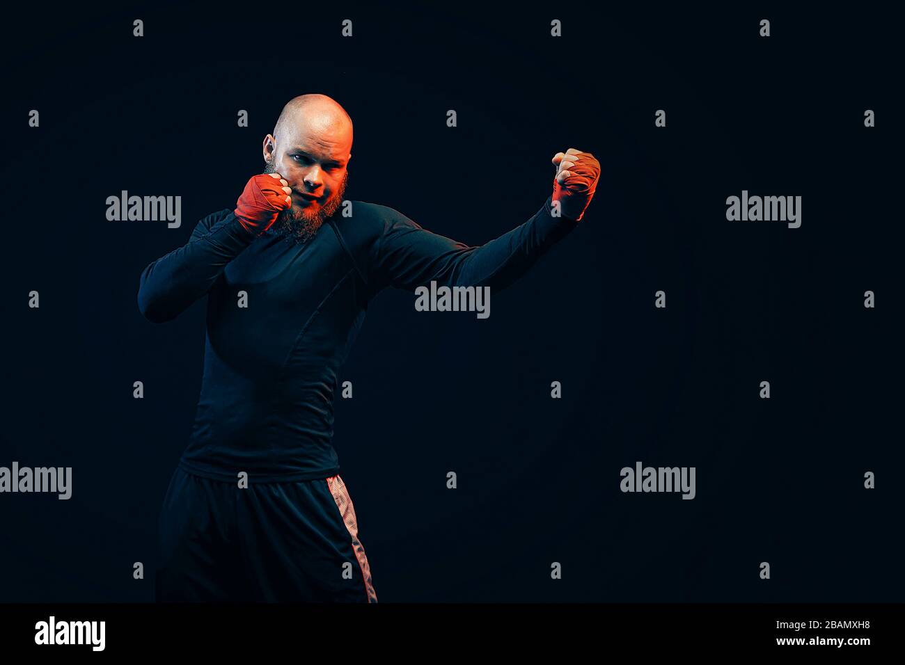Sportsman boxer fighting on black background, Boxing sport concept ...