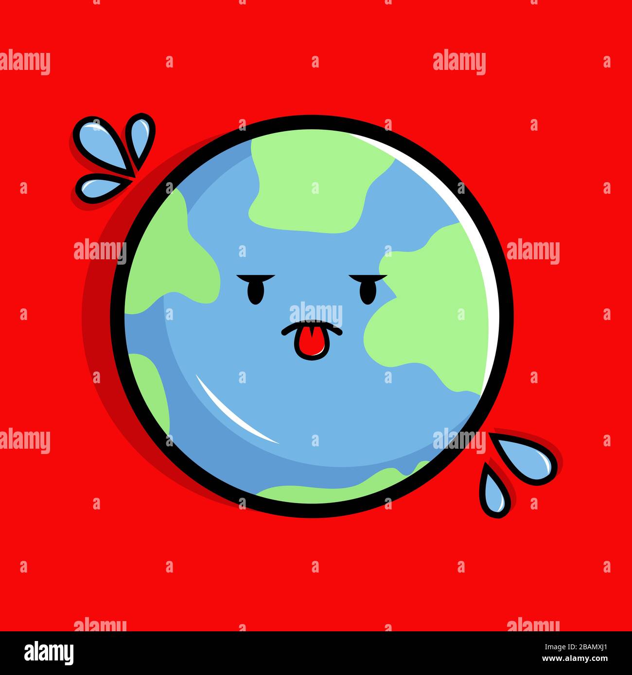 Cartoon Illustration of Global Warming on Earth with Red Background ...