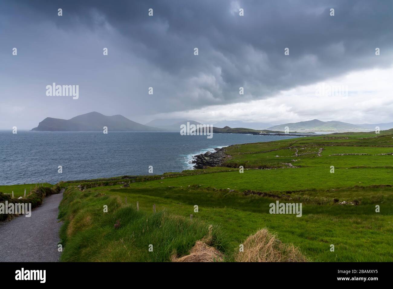 Beautiful aerial view of Valentia Island. Scenic Irish countyside on a ...