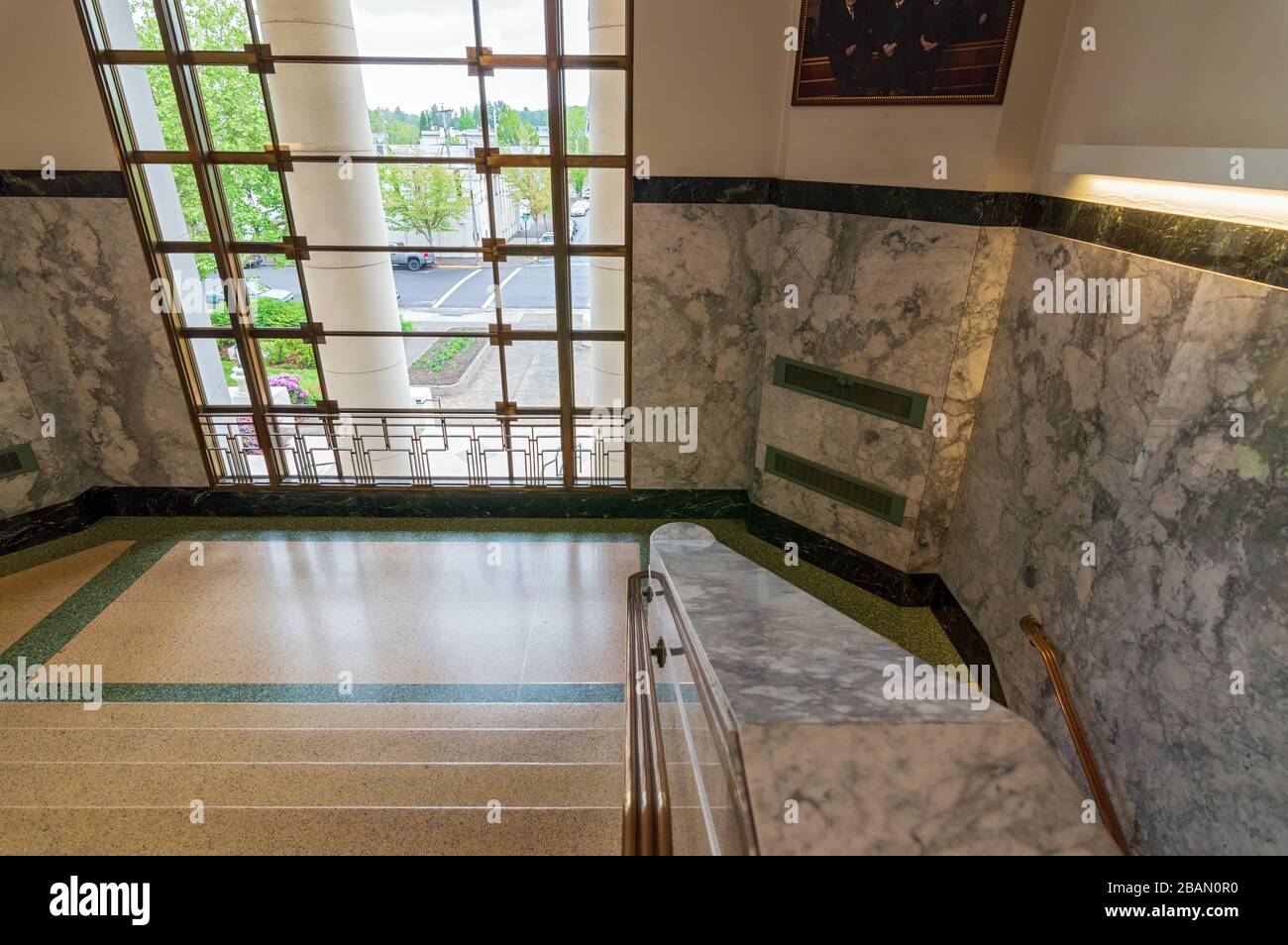 Albany, Oregon, USA - May 11, 2015: The stairwell and front window ...