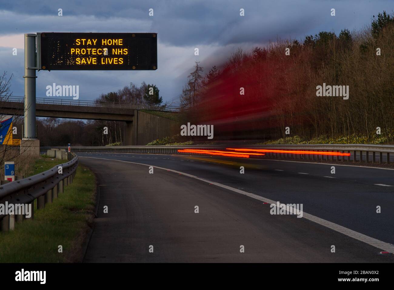 Glasgow, UK. 28th Mar, 2020. Pictured: Road signs all along the M8 and ...