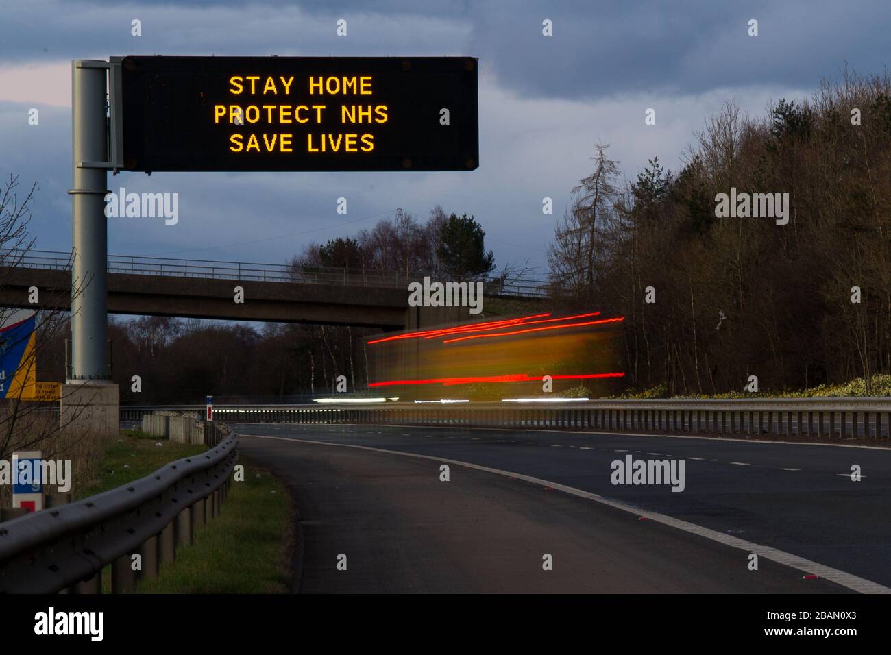 Glasgow, UK. 28th Mar, 2020. Pictured: Road signs all along the M8 and ...
