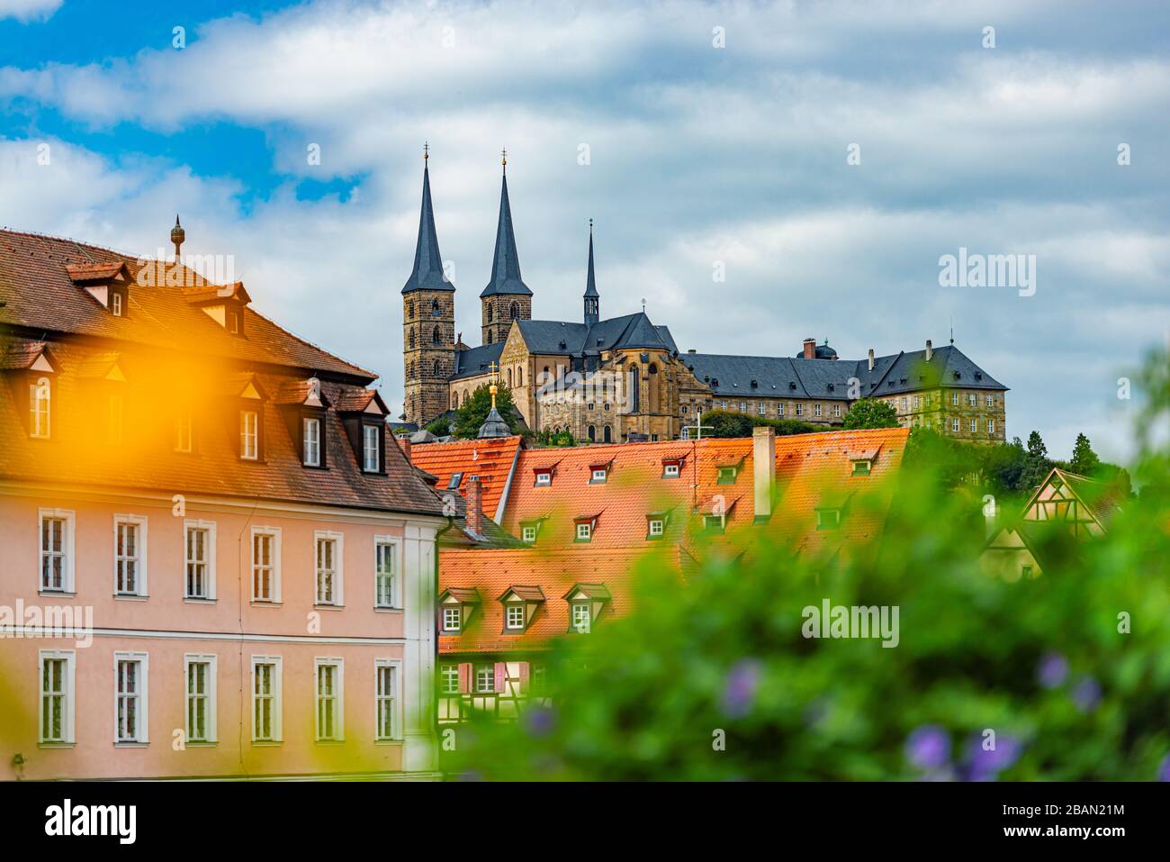 Bamberg city in Germany. Cathedral and blue cloudy sky in background ...