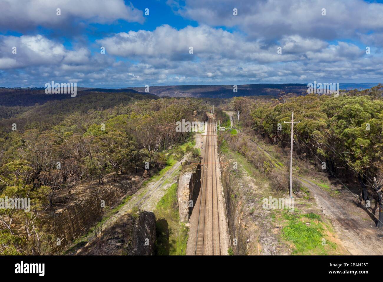 A regional railway line running through The Blue Mountains in Australia ...