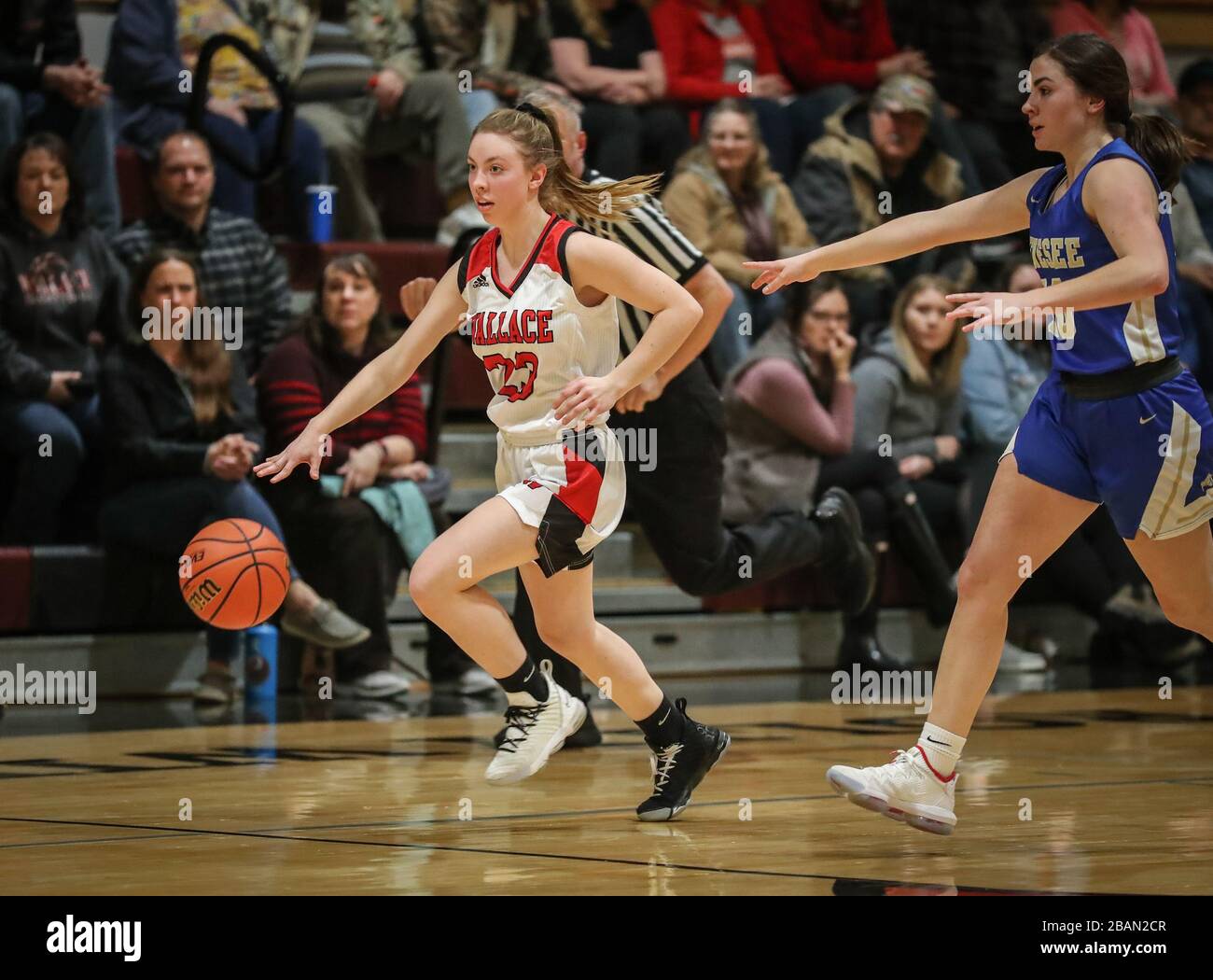 Basketball action with Genesee vs Wallace High School in Coeur d'Alene ...