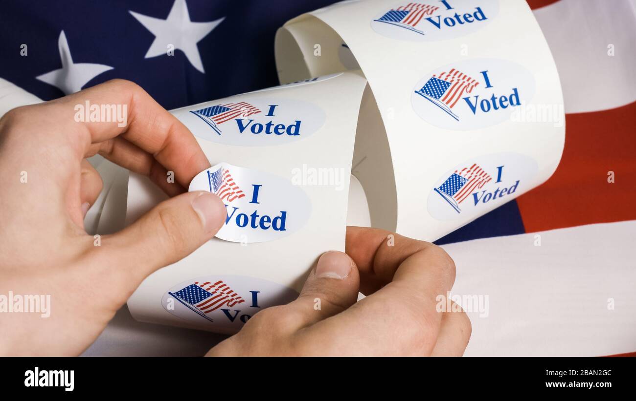 I voted stickers with united states flag with human hands Stock Photo ...
