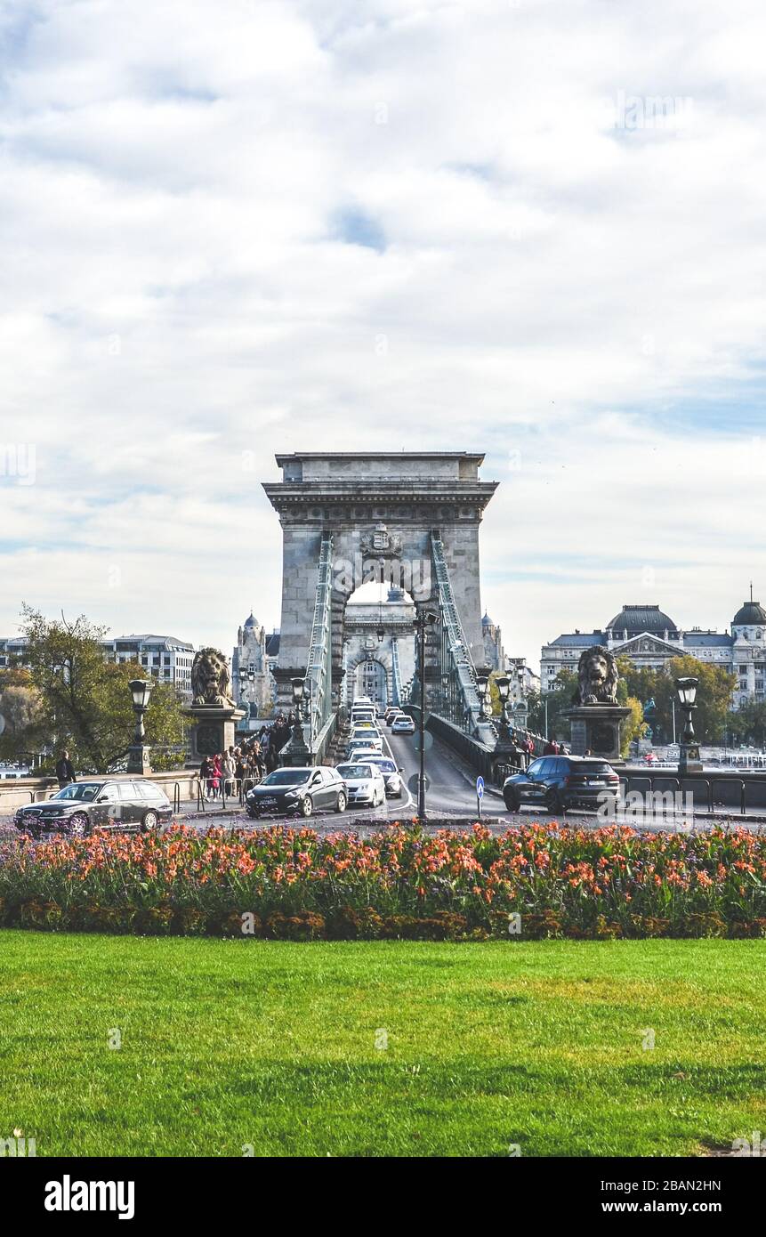 Budapest, Hungary - Nov 6, 2019: Szechenyi Chain Bridge in Budapest ...