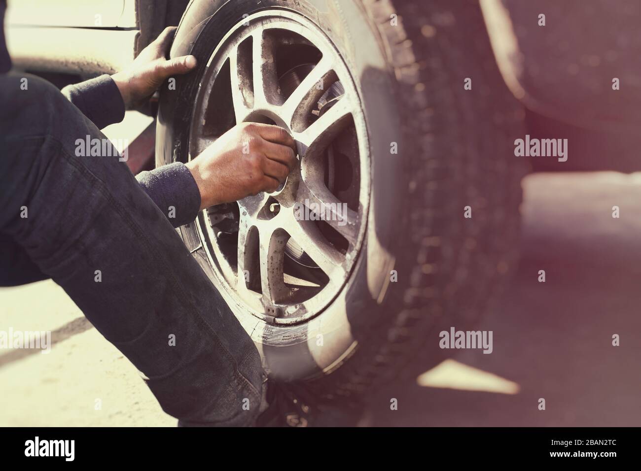 A car wheel repair process close up view Stock Photo - Alamy