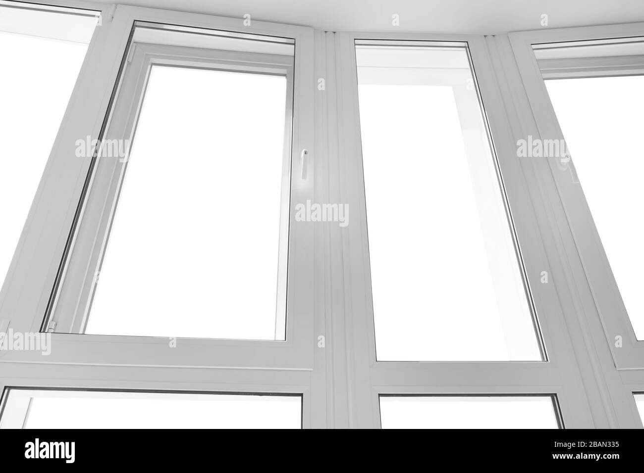 Large white plastic window isolated with clipping path. Low angle view ...