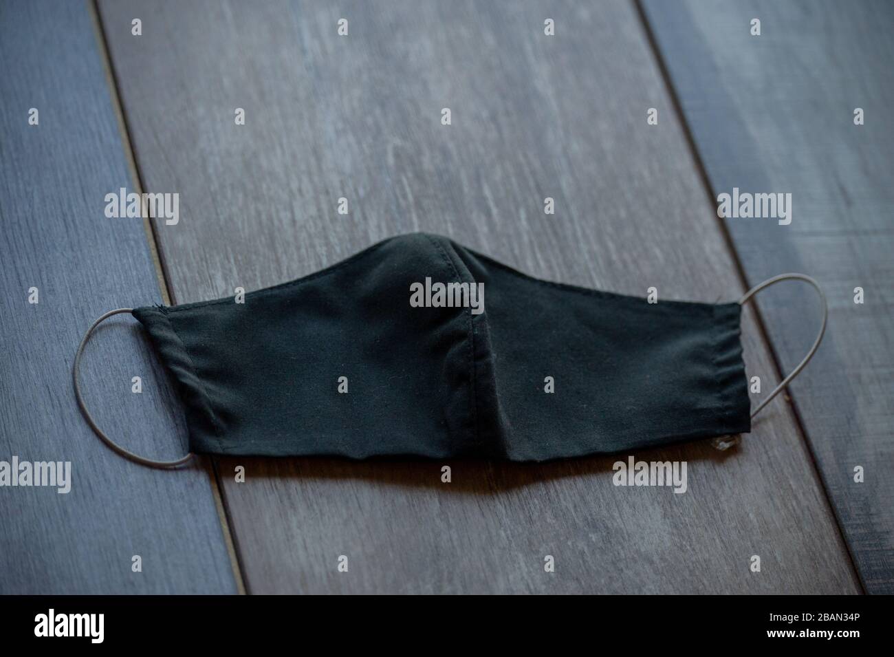 Safety breathing black textile mask. Hospital or pollution protect face ...