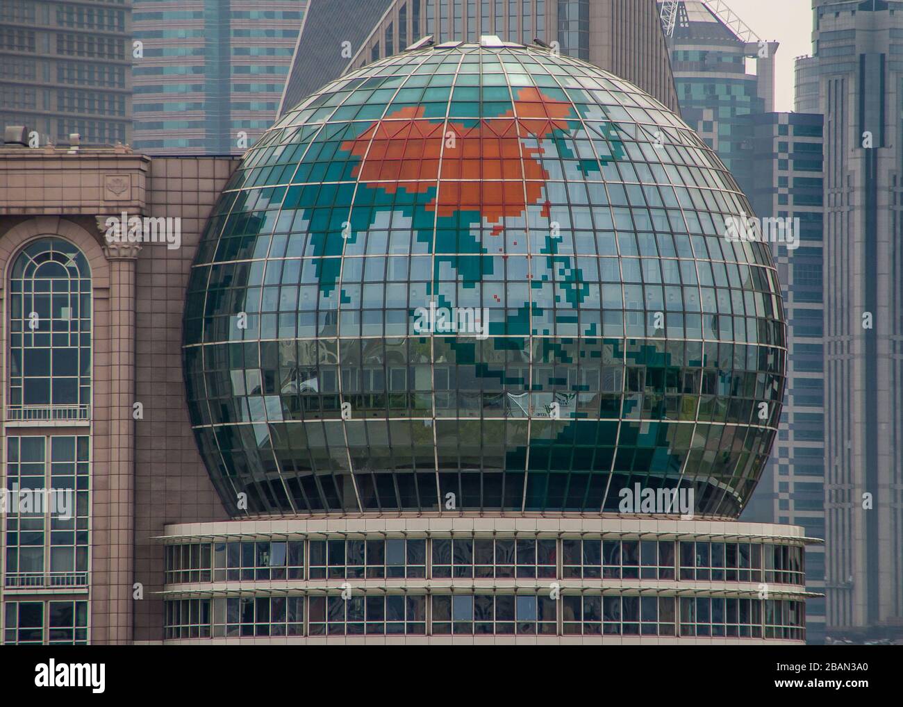 Shanghai, Pudong, Lujiazui, China - May 4, 2010: Closeup of Giant glass ...
