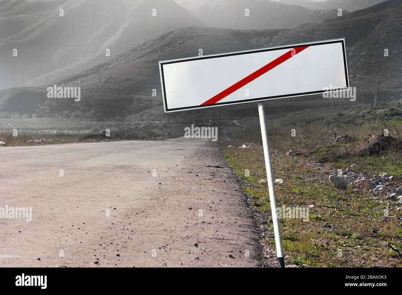 Empty crossed out blank road sign concept. The path extending into a ...