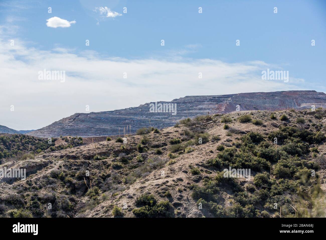 Layers of tailing piles from a large strip mine in Miami arizona Stock ...