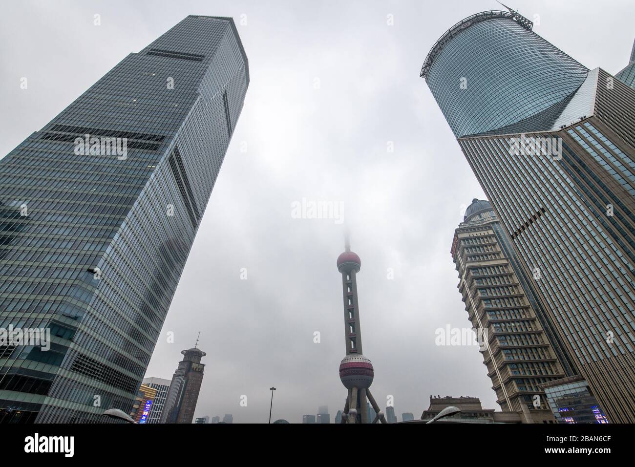 Towering buildings stretching into the clouds , Shanghai, China Stock ...