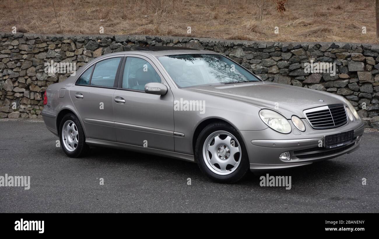 Isolated Mercedes-Benz E class - alias W211, gold metallic colour ...