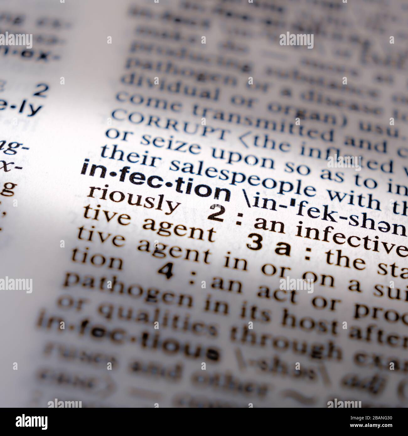 Infection word close-up from a dictionary Stock Photo - Alamy
