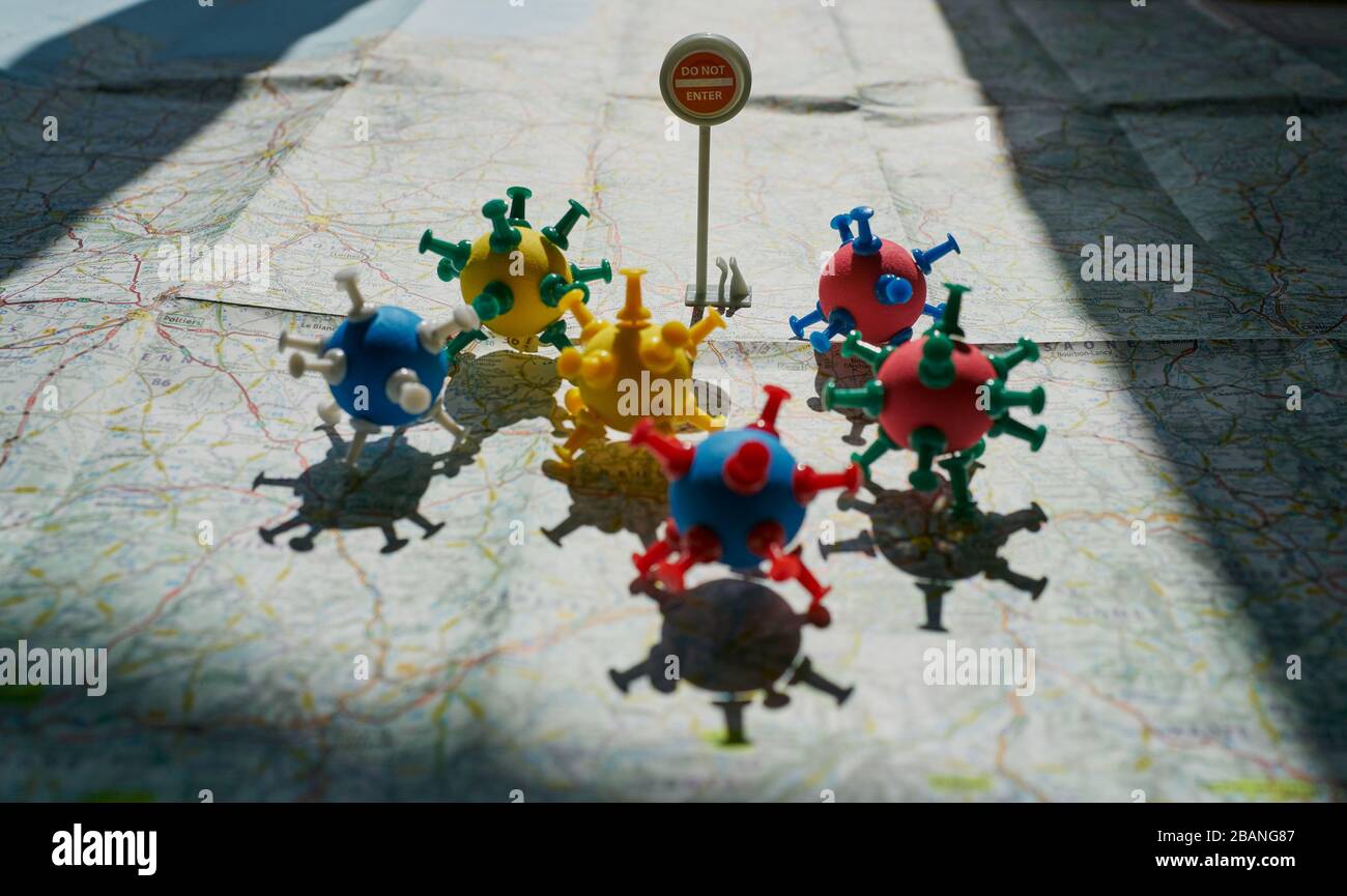 virus models stop at a stop sign on a map Stock Photo - Alamy