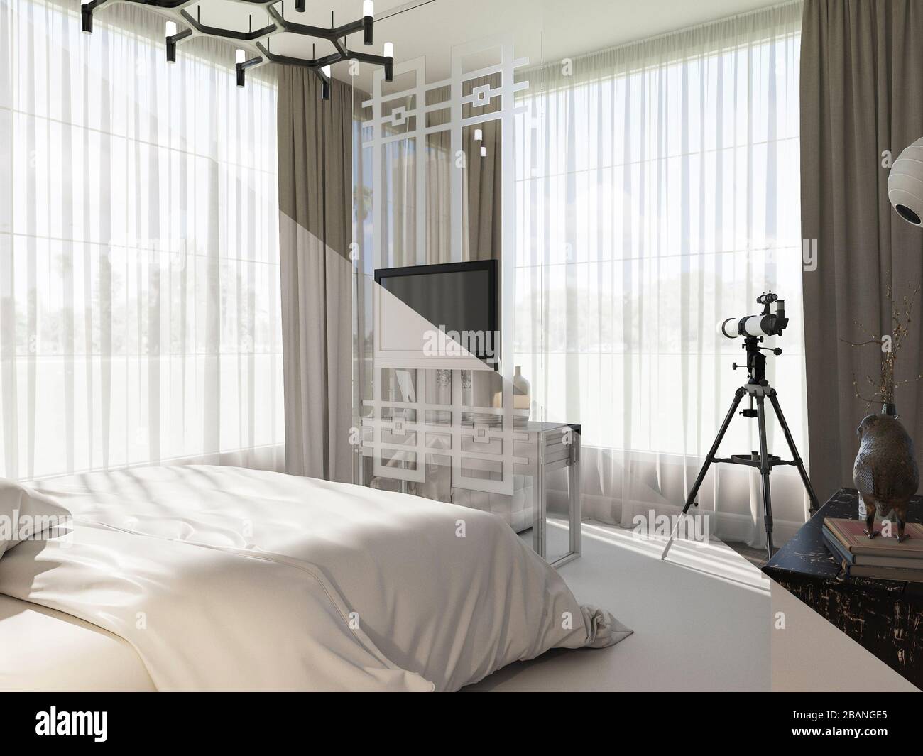 3d illustration of bedroom interior design. 3D render bedroom interior ...